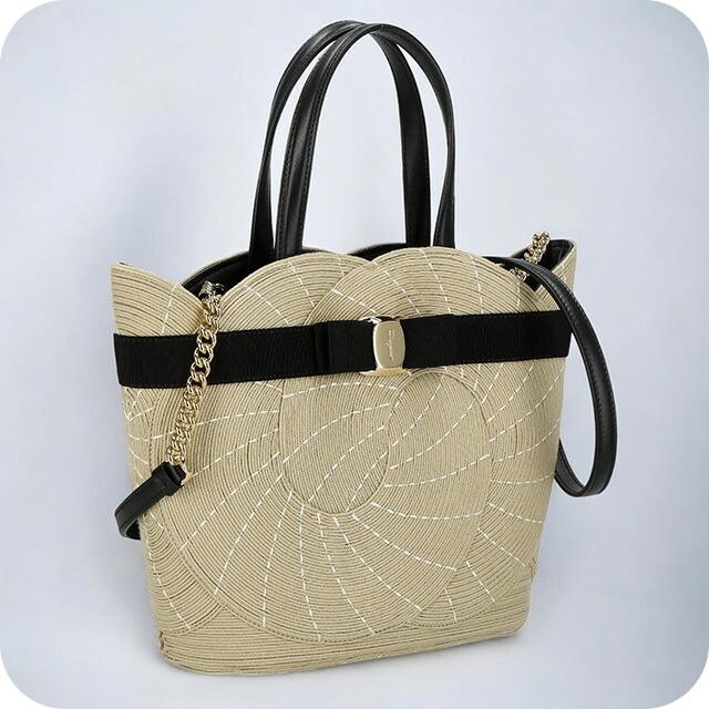 フェラガモ トートバッグ レディース ブランド Ferragamo 212935LSRICAMO NAT 759 413 アイボリー/ブラック