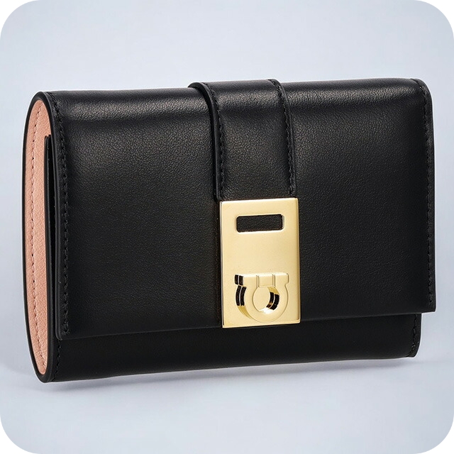 フェラガモ 三つ折り財布 レディース ブランド Ferragamo 220630CALF NE NP 770 860 ブラック/ピンク