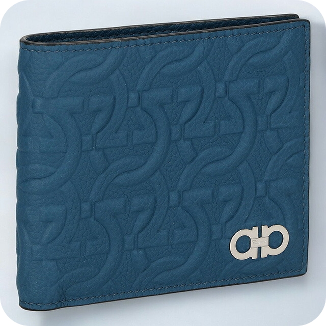 フェラガモ 二つ折り財布 メンズ ブランド Ferragamo 661078CALF DENIM 758 015 DENIM ブルー