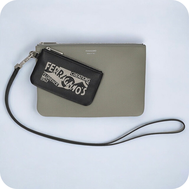 フェラガモ ポーチ メンズ レディース ブランド Ferragamo 661466CALF NE AG 776 211 グレー/ブラック