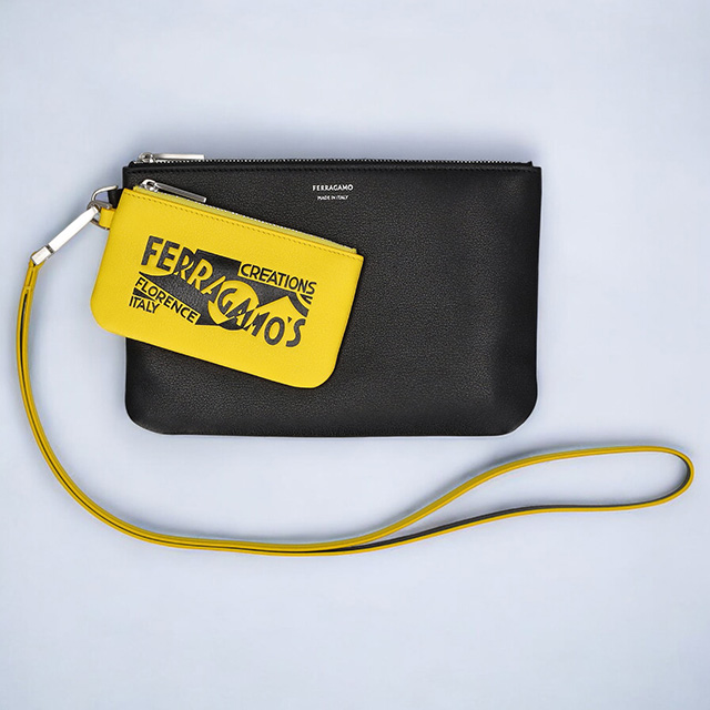 フェラガモ ポーチ メンズ レディース ブランド Ferragamo 661466CALF YE NE 776 210 ブラック/イエロー