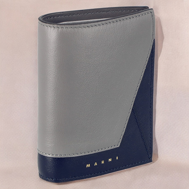 マルニ 二つ折り財布 レディース ブランド MARNI PFMO0055U2-P2644 グレー/ネイビー ウォレット 高級 おしゃれ プレゼント 実用的