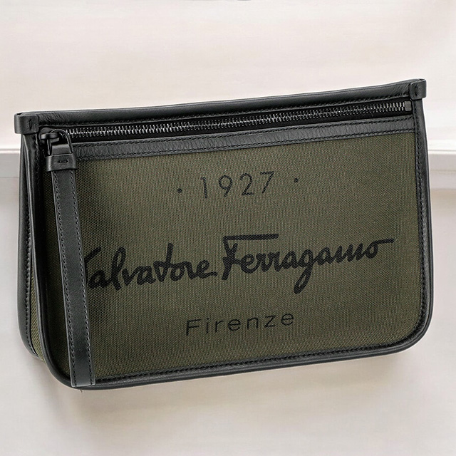 フェラガモ クラッチバッグ メンズ ブランド Ferragamo 240971 カーキグリーン