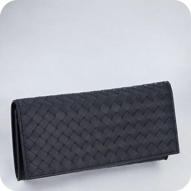 ボッテガ・ヴェネタ 長財布 メンズ ブランド BOTTEGA VENETA イントレチャート レザー 120697-V47W1 ネイビー ウォレット 高級 おしゃれ プレゼント 実用的