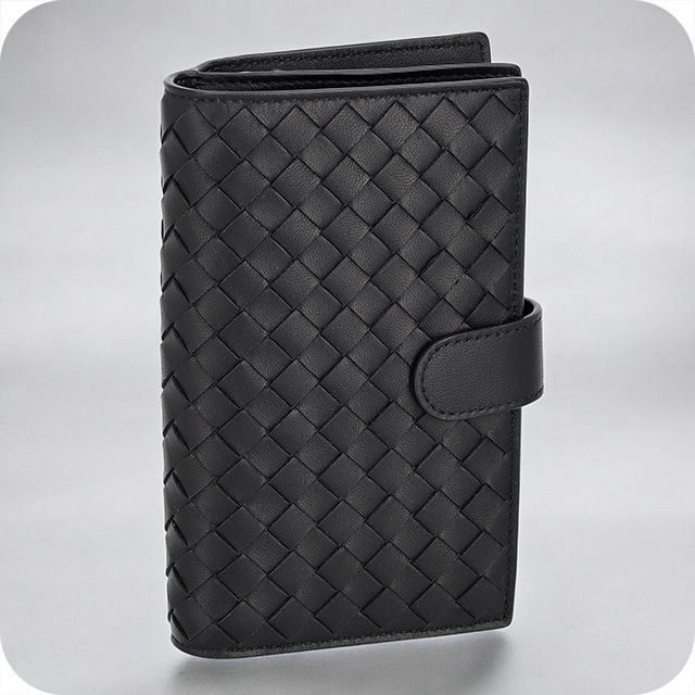 ボッテガ・ヴェネタ 二つ折り財布 レディース ブランド BOTTEGA VENETA イントレチャート レザー 121060-V3UN1 ブラック ウォレット 高級 おしゃれ プレゼント 実用的