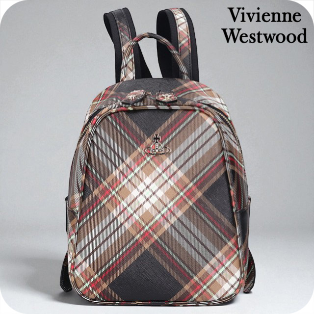 ヴィヴィアン ウエストウッド リュック レディース ブランド Vivienne Westwood ダービー バックパック リュックサック スクールバッグ ロゴ 4301007EU D101 TARTAN BROWN BLACK バッグ ビビアン 旅行 高級 おしゃれ プレゼント 女性 実用的 かわいい