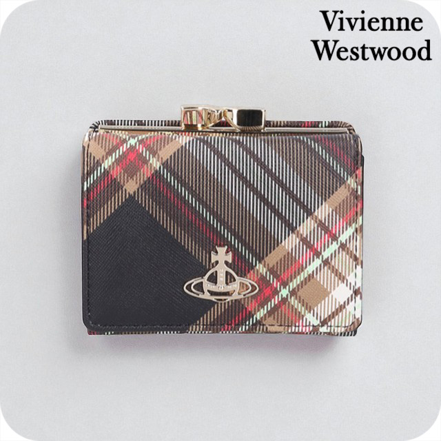 ヴィヴィアン ウエストウッド 三つ折り財布 レディース ブランド Vivienne Westwood ダービー ロゴ 51010018U D101 TARTAN BROWN BLACK 財布 ビビアン ウォレット 高級 おしゃれ プレゼント 実用的