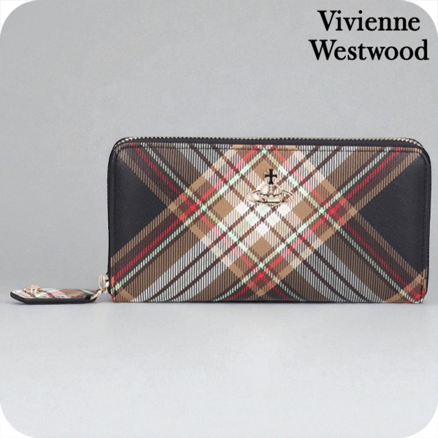 ヴィヴィアン ウエストウッド 長財布 レディース ブランド Vivienne Westwood ダービー ロゴ 51050023U D101 TARTAN BROWN BLACK 財布 ビビアン ウォレット 高級 おしゃれ プレゼント 実用的