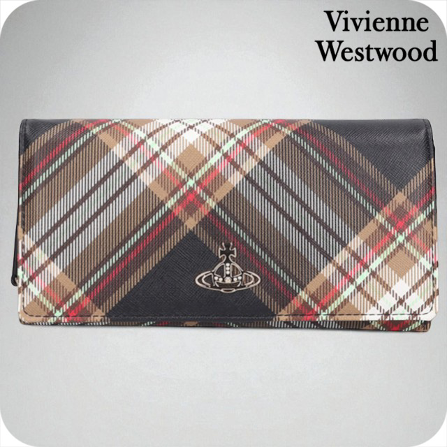 ヴィヴィアン ウエストウッド 長財布 レディース ブランド Vivienne Westwood ダービー ロゴ 51060025U D101 TARTAN BROWN BLACK 財布 ビビアン ウォレット 高級 おしゃれ プレゼント 実用的