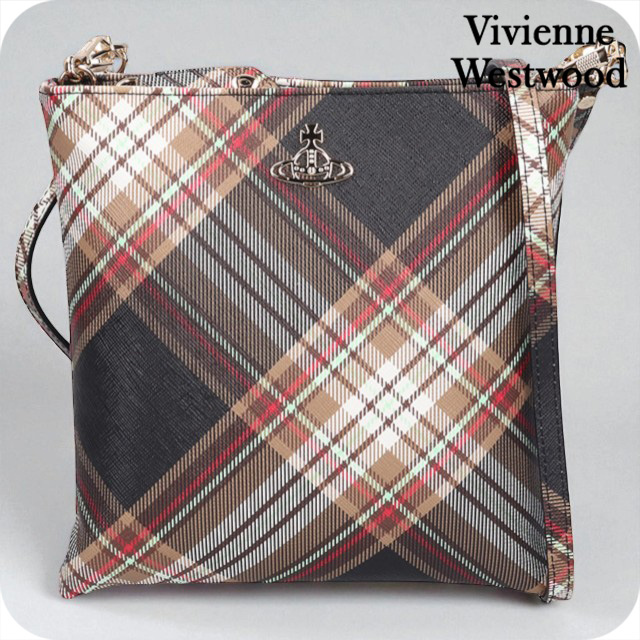 ヴィヴィアン ウエストウッド ショルダーバッグ レディース ブランド Vivienne Westwood ダービー クロスボディ 51160005U D101 TARTAN BROWN BLACK バッグ ビビアン 斜めがけ 高級 おしゃれ プレゼント 女性 実用的 かわいい