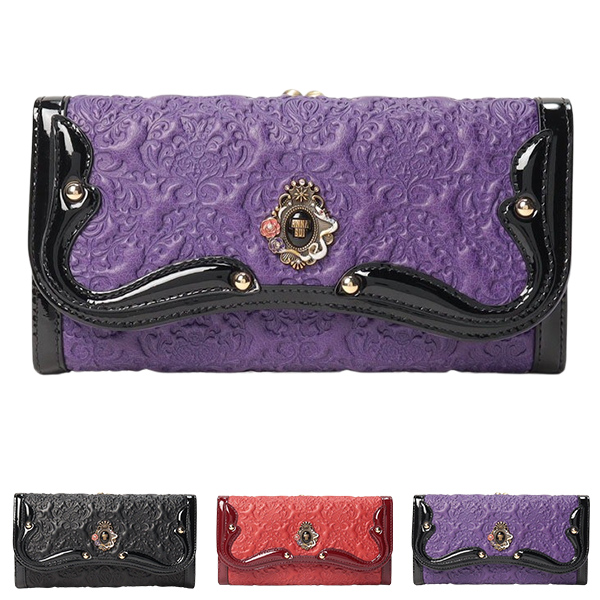 アナスイ 財布 かぶせ長財布 長財布 レディース ANNA SUI フラップ ブランド 本皮 レザー がま口 レッド/ブラック/パープル セルパン 316110 母の日
