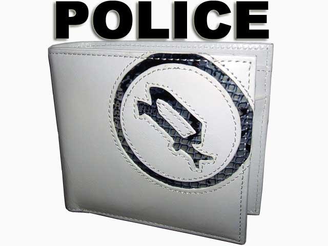POLICE ポリス スムース牛革＆パイソン型押し 二つ折り財布 白(ホワ