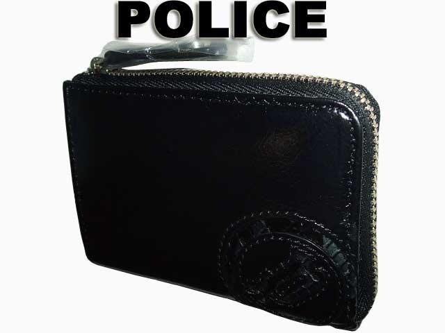 POLICE ポリス スムース牛革＆パイソン型押し ラウンドファスナー式小銭入れ 黒（ブラック）クロ 0515-01