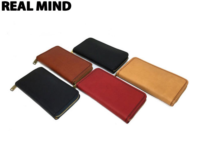 記念日 【ギフト】メンズ レディース【プレゼント】 REAL MIND[リアルマインド] ライン イタリアン牛革ヌメ ラウンドファスナー型長財布