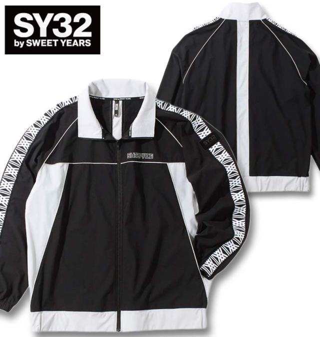 大きいサイズ SY32 by SWEET YEARS パイピング ナイロン トラックジャケット ブラック×グレー 3L 4L 5L 6L/1273-4355-1-200