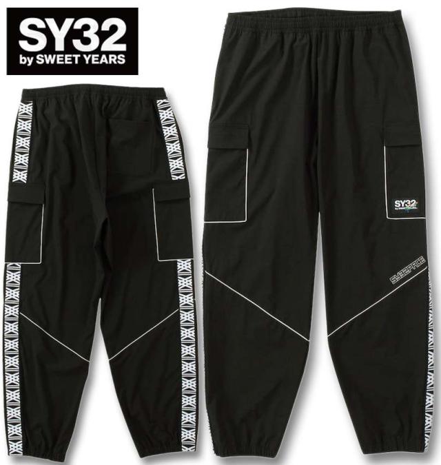 大きいサイズ SY32 by SWEET YEARS パイピング ナイロン カーゴパンツ ブラック 3L 4L 5L 6L/1274-4331-2-200