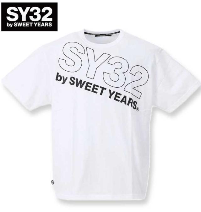 大きいサイズ SY32 by SWEET YEARS スラッシュビッグロゴ半袖Tシャツ ホワイト 3L 4L 5L 6L/1278-3500-1-100