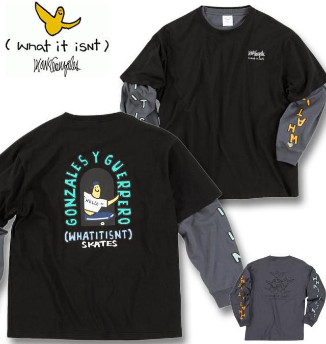 大きいサイズ (What it isNt) 半袖T×長袖T レイヤードTシャツ アンサンブル ブラック×チャコール 3L 4L 5L 6L 8L/1278-4695-2-105