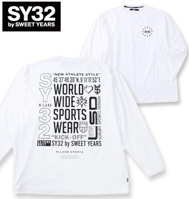 大きいサイズ SY32 by SWEET YEARS マルチロゴ バックプリント 長袖 Tシャツ ホワイト 3L 4L 5L 6L/1278-5120-1-105
