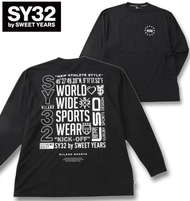 大きいサイズ SY32 by SWEET YEARS マルチロゴ バックプリント 長袖 Tシャツ ブラック 3L 4L 5L 6L/1278-5120-2-105