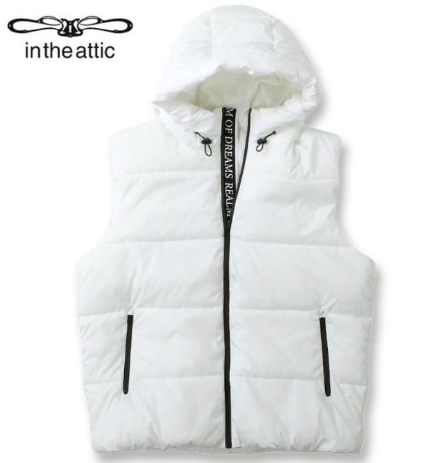 大きいサイズ in the attic フード端スエードライン切替 フェイクダウン ベスト ホワイト 3L 4L 5L 6L/1253-4340-1-108