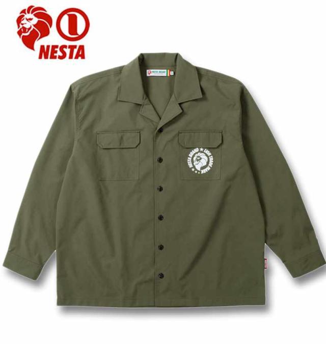 大きいサイズ NESTA BRAND オープンカラー 長袖 シャツ カーキ 3L 4L 5L 6L 8L/1277-4315-1-108