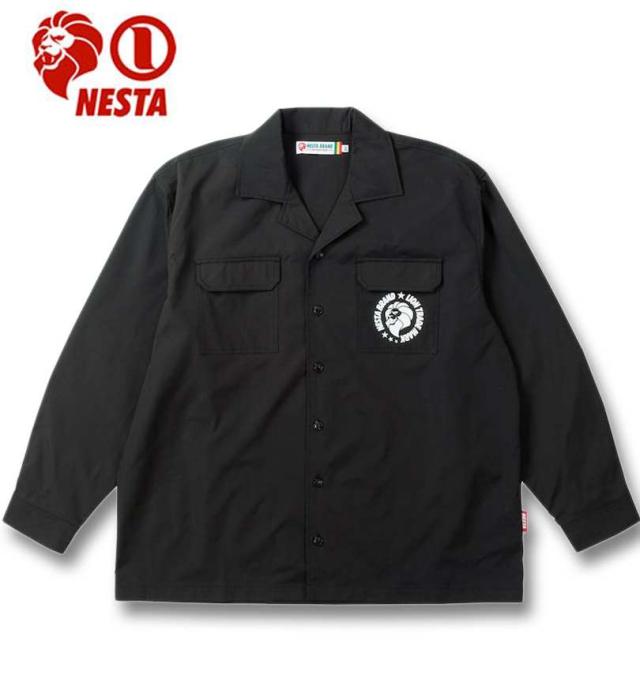 大きいサイズ NESTA BRAND オープンカラー 長袖 シャツ ブラック 3L 4L 5L 6L 8L/1277-4315-2-108