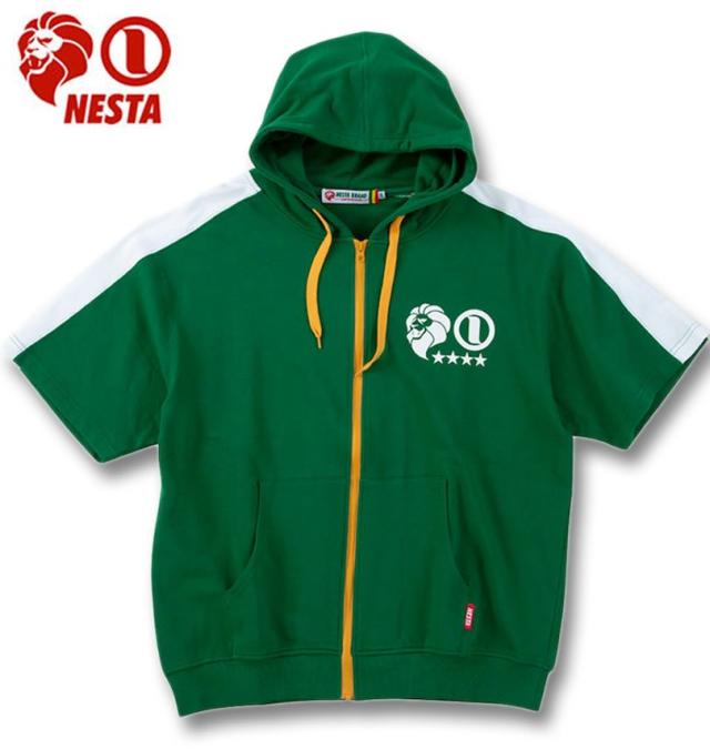 大きいサイズ NESTA BRAND 半袖 フルジップ パーカー グリーン 3L 4L 5L 6L 8L/1278-5553-1-108