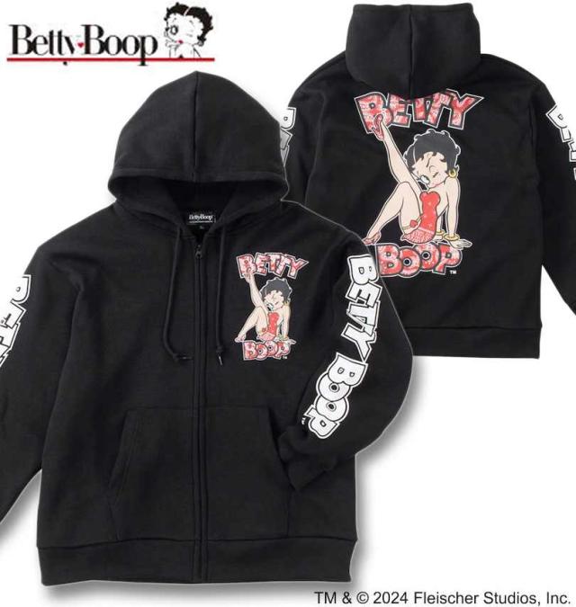 大きいサイズ BETTY BOOP ニットフリース プリント フルジップパーカー ブラック 3L 4L 5L 6L/1278-4631-2-110