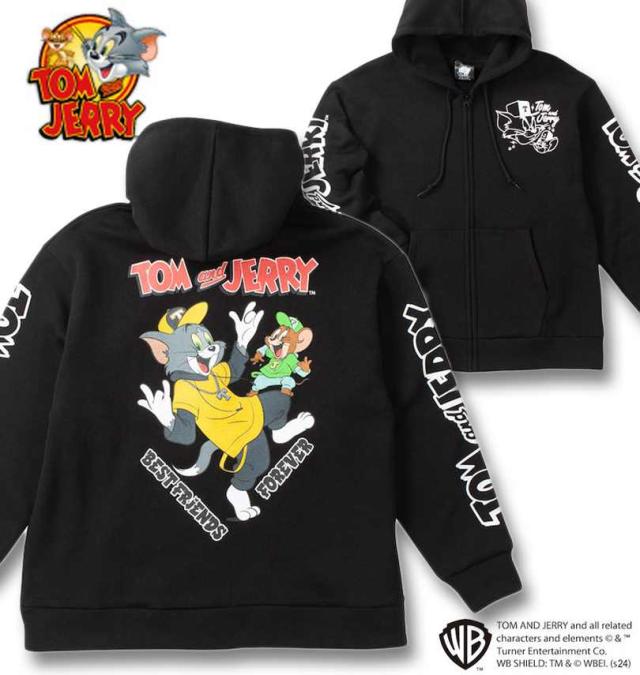 大きいサイズ TOM and JERRY ニットフリース プリント フルジップ パーカー ブラック 3L 4L 5L 6L/1278-4636-2-110