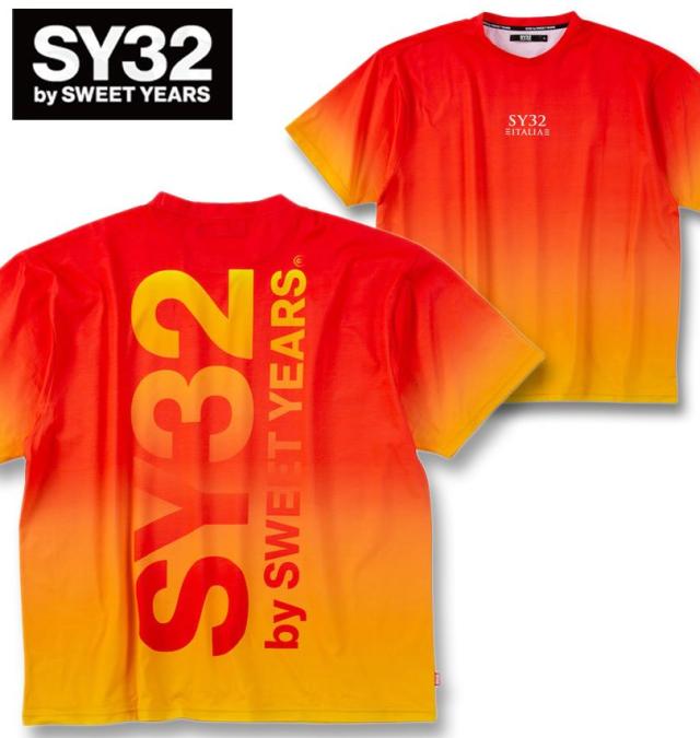 大きいサイズ SY32 by SWEET YEARS グラデーション ビッグロゴ 半袖 Tシャツ オレンジ 3L 4L 5L 6L/1278-5242-1-110