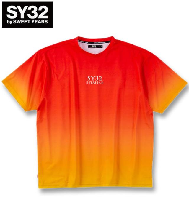 大きいサイズ SY32 by SWEET YEARS グラデーション ビッグロゴ 半袖 Tシャツ オレンジ 3L 4L 5L 6L/1278-5242-1-110