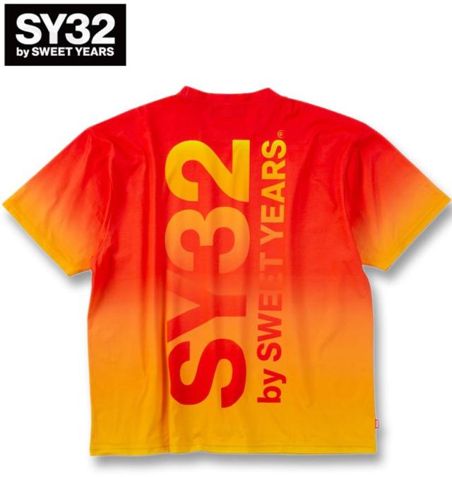 大きいサイズ SY32 by SWEET YEARS グラデーション ビッグロゴ 半袖 Tシャツ オレンジ 3L 4L 5L 6L/1278-5242-1-110