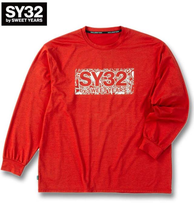 大きいサイズ SY32 by SWEET YEARS ハートパターン ボックスロゴ 長袖 Tシャツ レッド 3L 4L 5L 6L/1278-5600-1-110