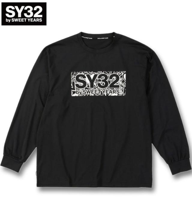 大きいサイズ SY32 by SWEET YEARS ハートパターン ボックスロゴ 長袖 Tシャツ ブラック 3L 4L 5L 6L/1278-5600-2-110