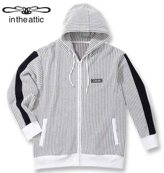大きいサイズ in the attic ビッグワッフル 切替 フルジップ パーカー ホワイト 3L 4L 5L 6L/1258-4372-1-118