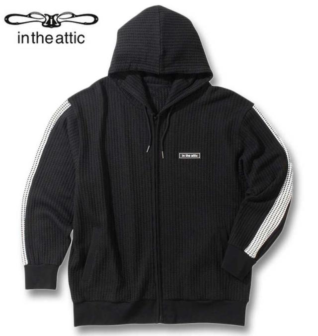 大きいサイズ in the attic ビッグワッフル 切替 フルジップ パーカー ブラック 3L 4L 5L 6L/1258-4372-2-118
