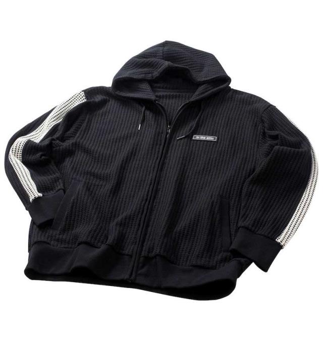 大きいサイズ in the attic ビッグワッフル 切替 フルジップ パーカー ブラック 3L 4L 5L 6L/1258-4372-2-118