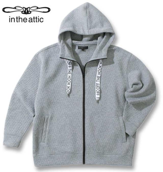 大きいサイズ in the attic 幾何学型押し ダイバーボンディング スタンド フルジップ パーカー モクグレー 3L 4L 5L 6L/1258-4373-1-118
