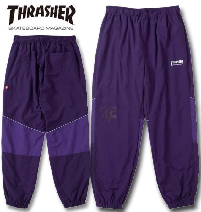 大きいサイズ THRASHER ナイロンワッシャー 裏メッシュ パンツ ダークパープル×パープル 3L 4L 5L 6L/1274-4375-3-118