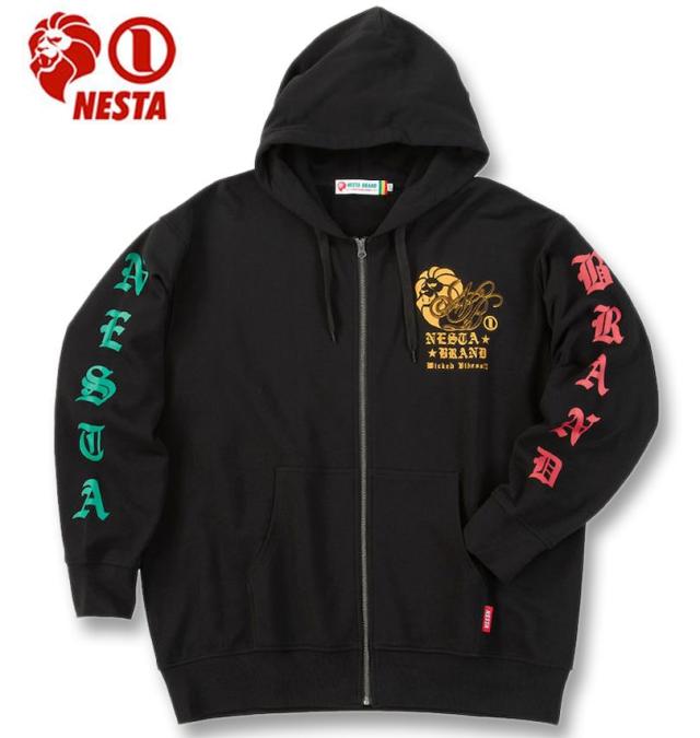 大きいサイズ NESTA BRAND 裏毛 フルジップ パーカー ブラック 3L 4L 5L 6L 8L/1278-5356-2-118