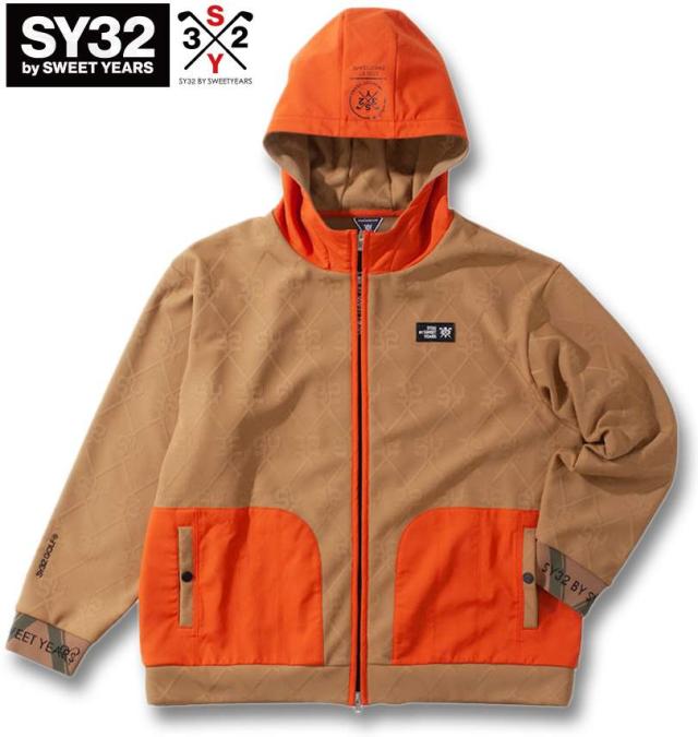 大きいサイズ SY32 by SWEET YEARS ゴルフ ボンディング SYGジャガード フルジップ フーディ ジャケット キャメル 3L 4L 5L 6L/1273-4357-3-320