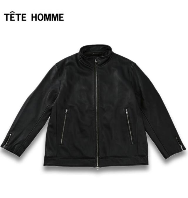 大きいサイズ TETE HOMME スタンドカラー レザーブルゾン ブラック 3L 4L 5L 6L/1273-5357-2-720