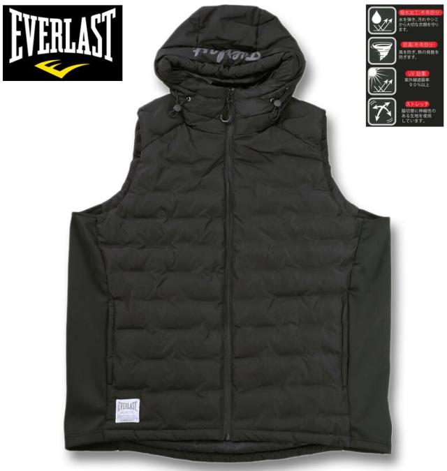 大きいサイズ EVERLAST 脇切替 防風 フード ベスト ブラック 3L 4L 5L 6L/1273-5391-2-120