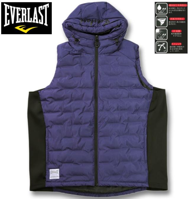 大きいサイズ EVERLAST 脇切替 防風 フード ベスト ネイビー 3L 4L 5L 6L/1273-5391-3-120