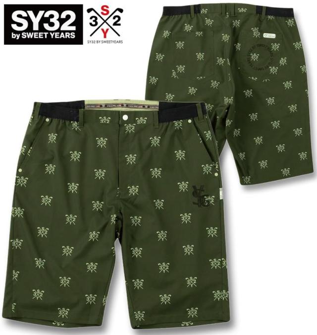 大きいサイズ SY32 by SWEET YEARS ゴルフ クロスロゴ グラフィック ハーフパンツ カーキ 3L 4L 5L 6L/1274-5206-2-220