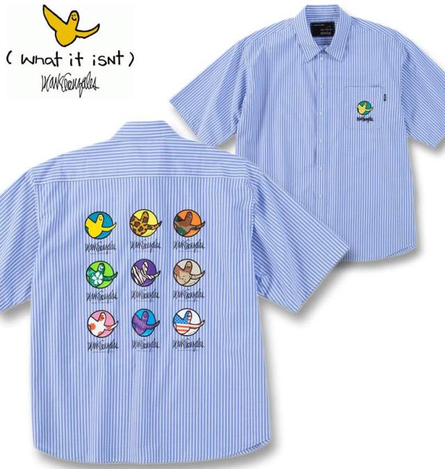 大きいサイズ (What it isNt) ストライプ 半袖シャツ サックスブルー 3L 4L 5L 6L 8L/1277-5255-2-120