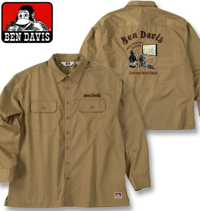 大きいサイズ BEN DAVIS 刺繍 ツイル ワークシャツ ベージュ 3L 4L 5L 6L/1277-5305-3-120