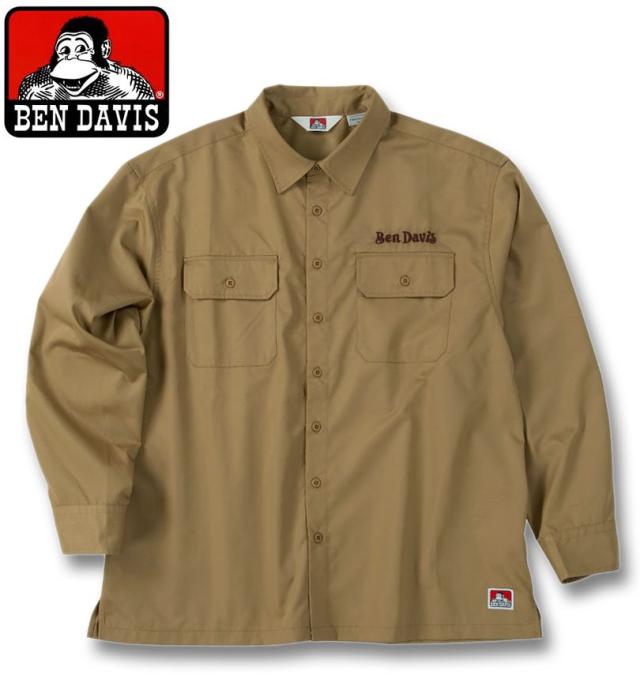 大きいサイズ BEN DAVIS 刺繍 ツイル ワークシャツ ベージュ 3L 4L 5L 6L/1277-5305-3-120