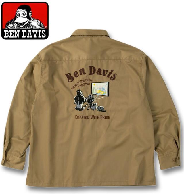 大きいサイズ BEN DAVIS 刺繍 ツイル ワークシャツ ベージュ 3L 4L 5L 6L/1277-5305-3-120